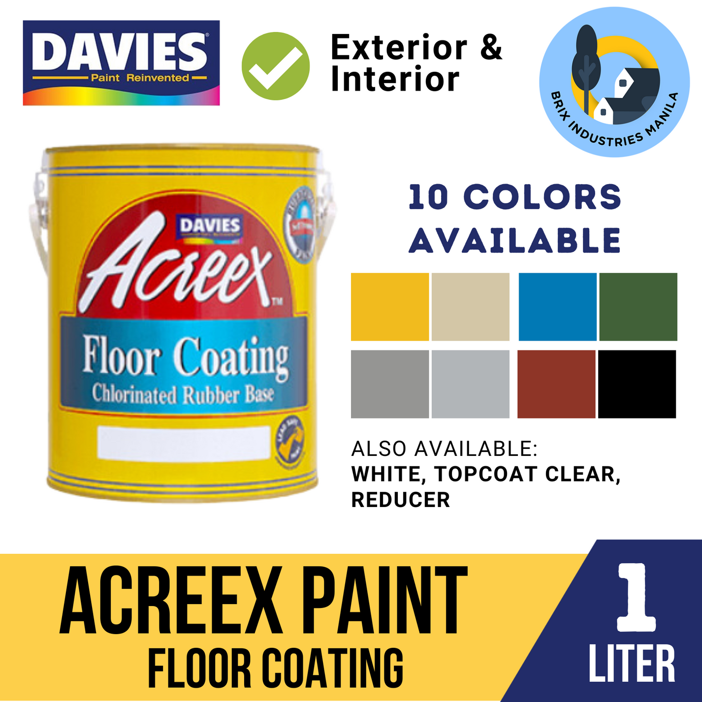 Davies Acreex Rubberized Floor Paint 1 Liter or 4 Liters Floor Coating ...